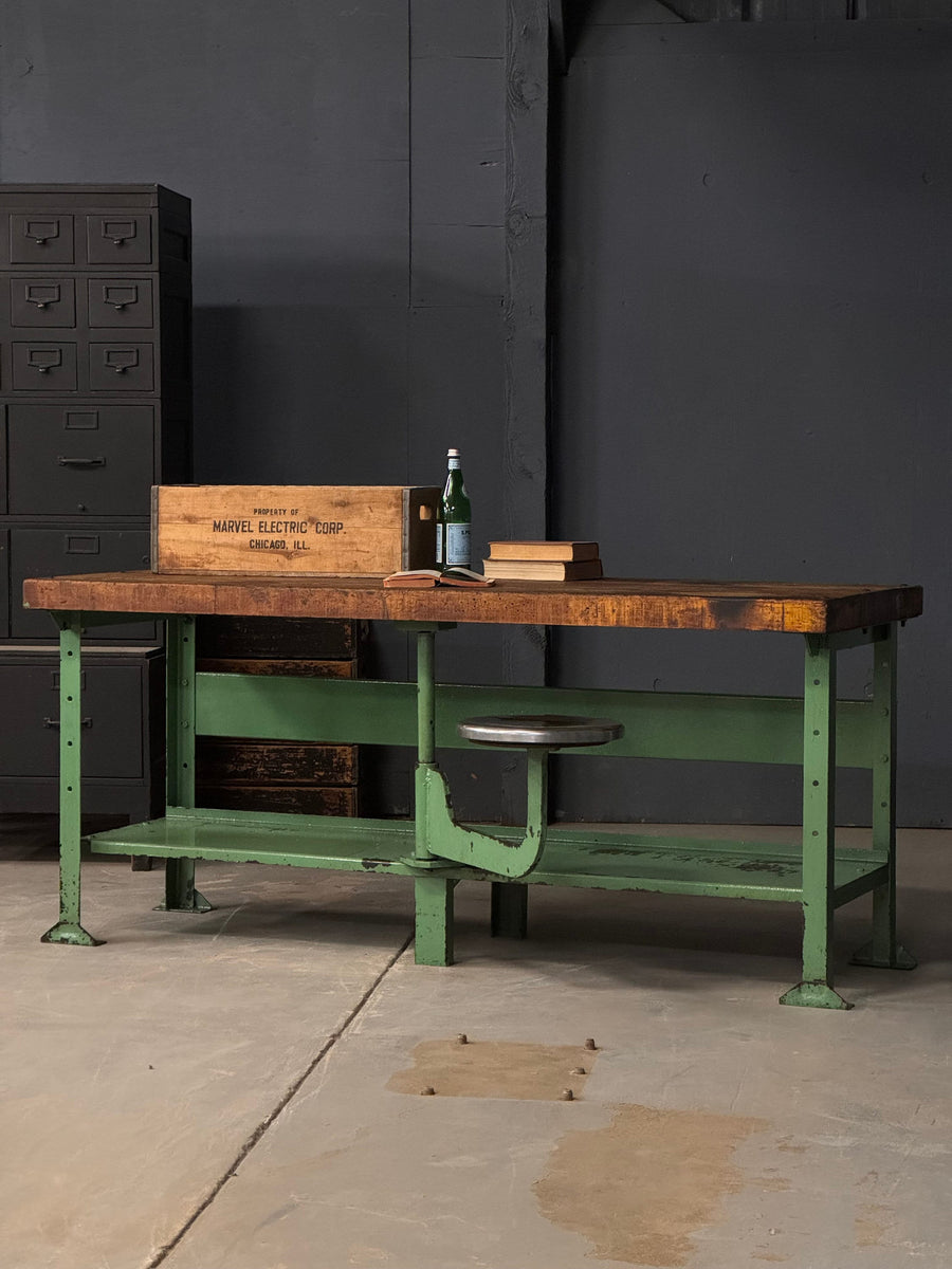 RESERVED - Large Industrial Workbench Table With Swing Arm Seat, Indus ...