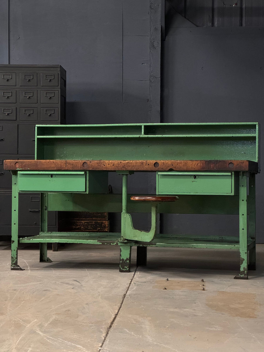 Antique Wood And Metal Workbench, Table With Butcher Block Top, Workbe ...