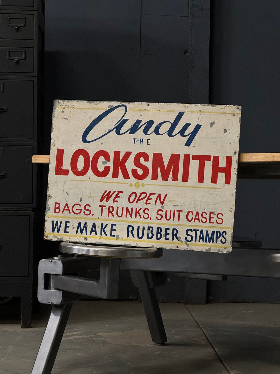 Vintage Locksmith Sign, Vintage Trade Sign, Andy The Locksmith, Hand P ...