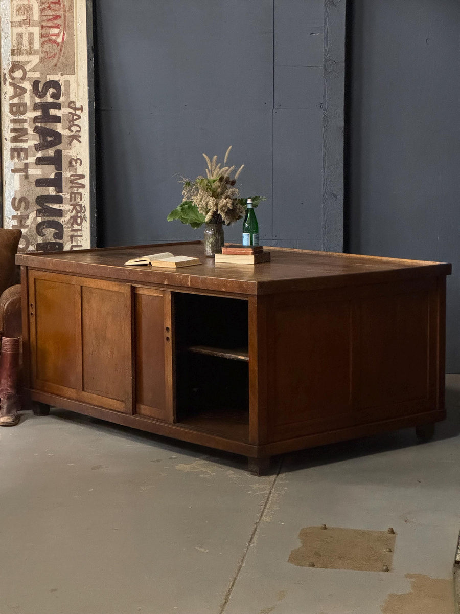 Large Antique Layout Table, Double Sided Printers Cabinet, Large Worbe ...