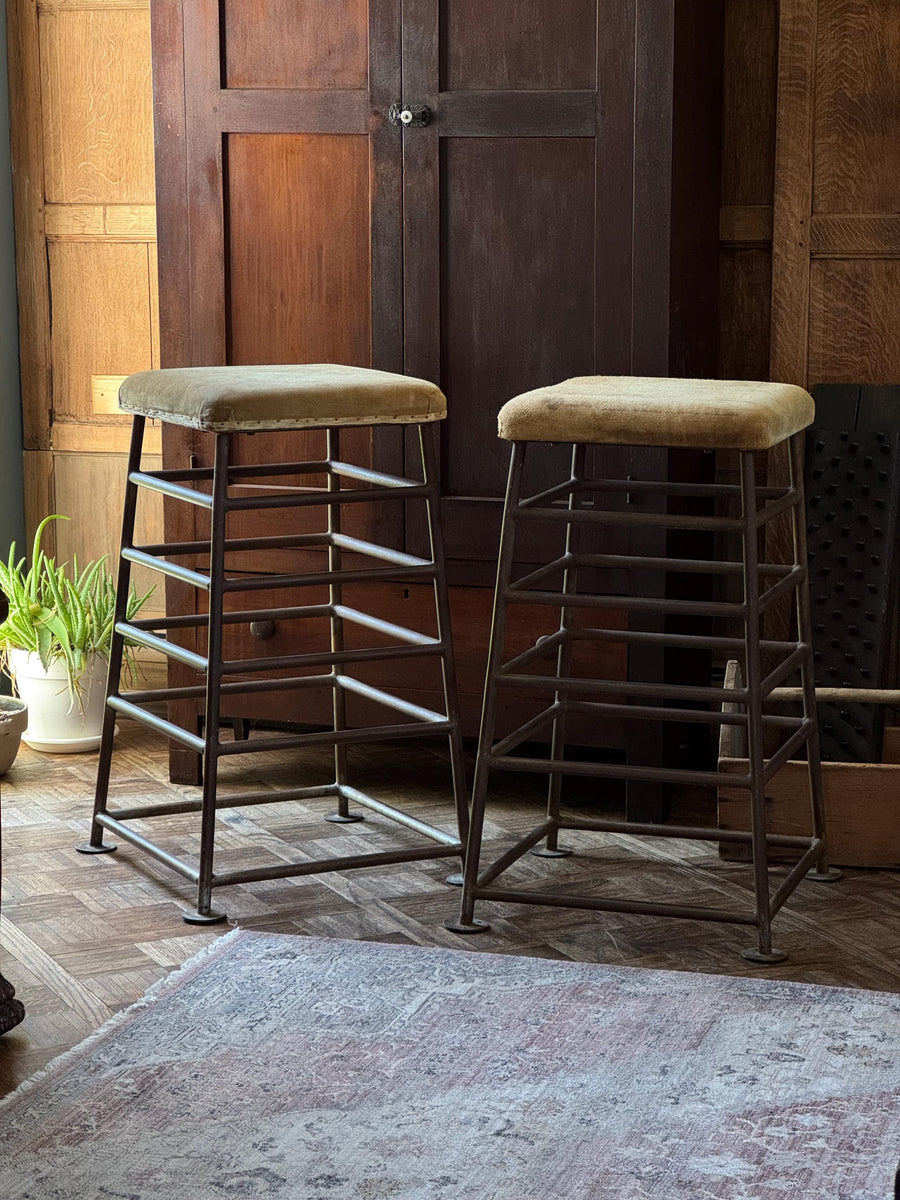 Pair of 1930s Antique Stools, Suede Gym Stools – Scout and Forge