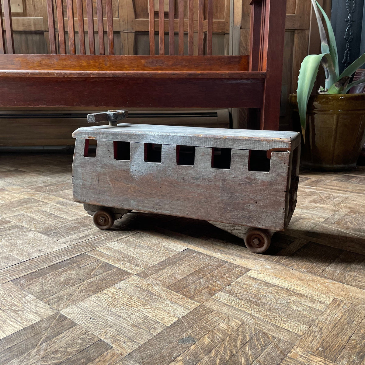Large Antique Folk Art Trolley Car, Handmade Wood Trolley Car, Antique ...