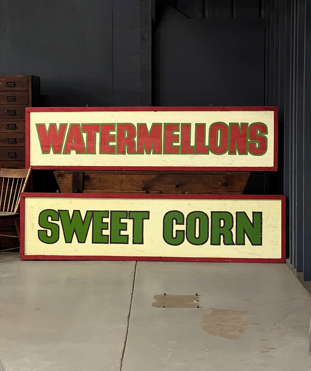 Large Vintage Produce Signs, Watermellons And Sweet Corn, Hand Painted ...